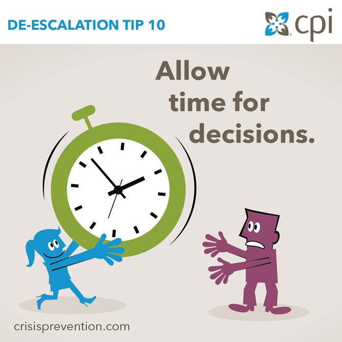 De-escalation Tip of the Day: Allow Time for Decisions | Crisis ...